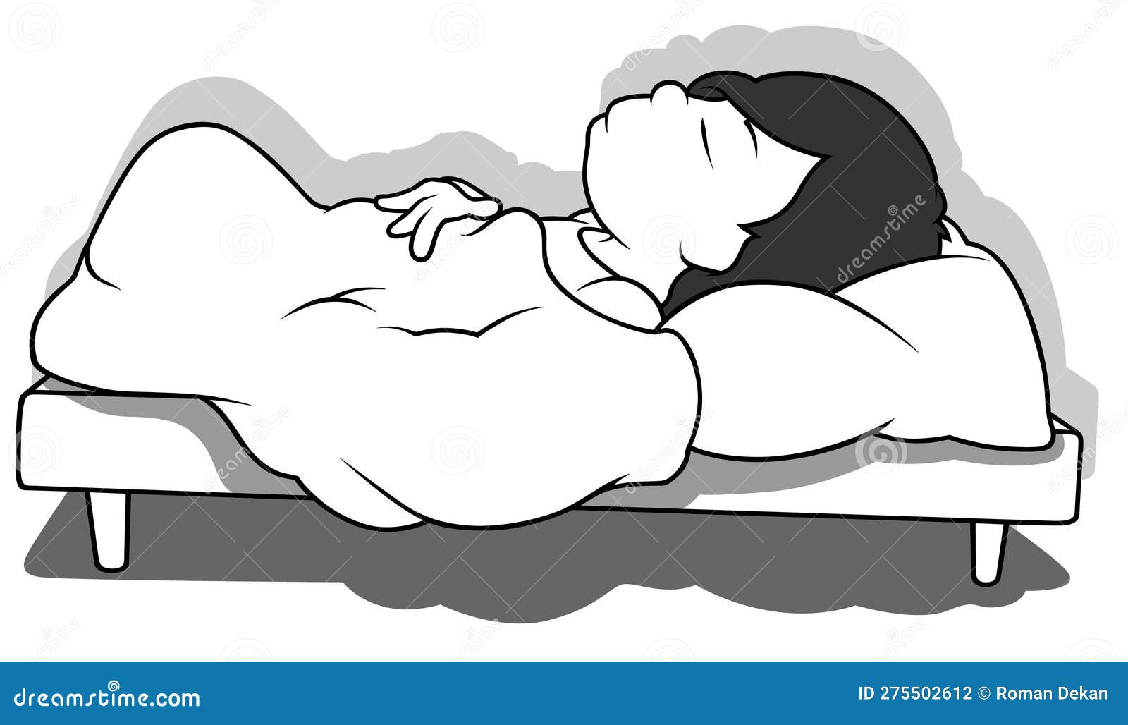 Drawing of a Black-haired Boy Sleeping in Bed Stock Vector ...