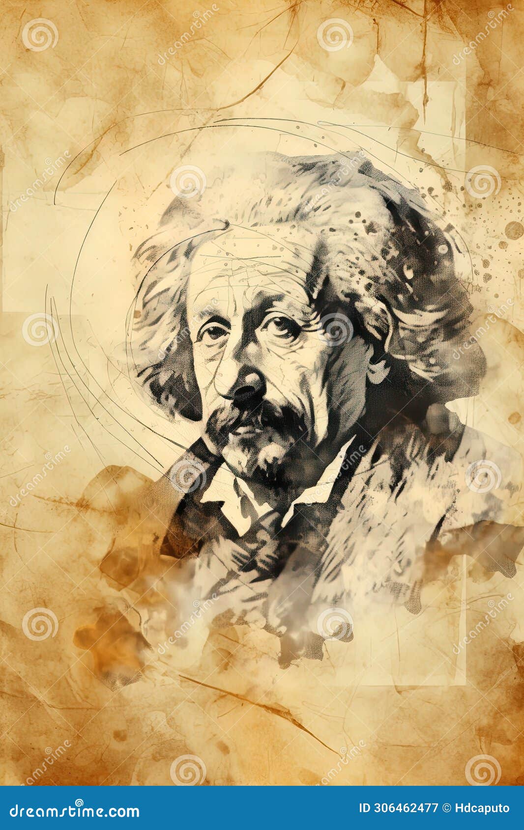 Drawing in Black Ink of the Physicist Albert Einstein, Father of the ...