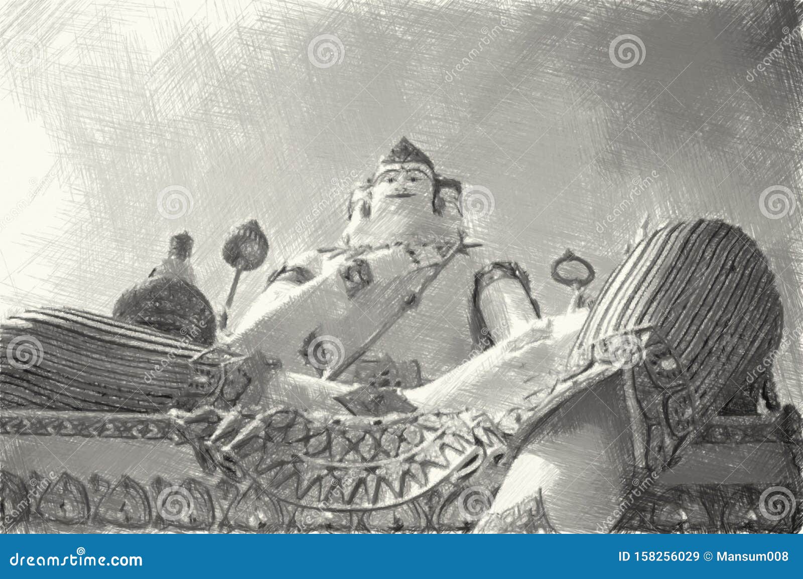 Drawing Black and White of Brahma Statue Stock Illustration ...