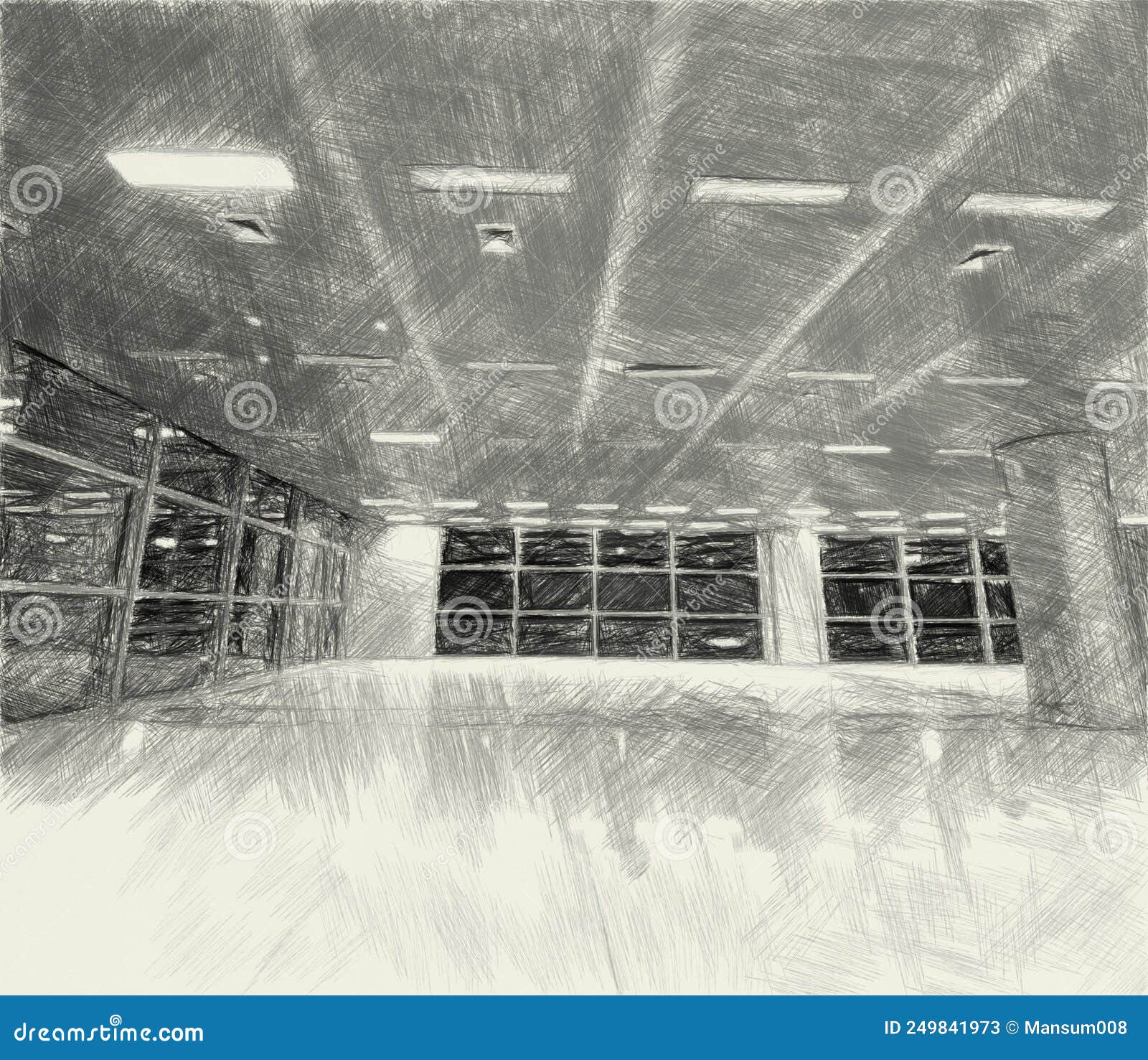 Drawing Black and White of Empty Room Stock Image - Image of modern ...