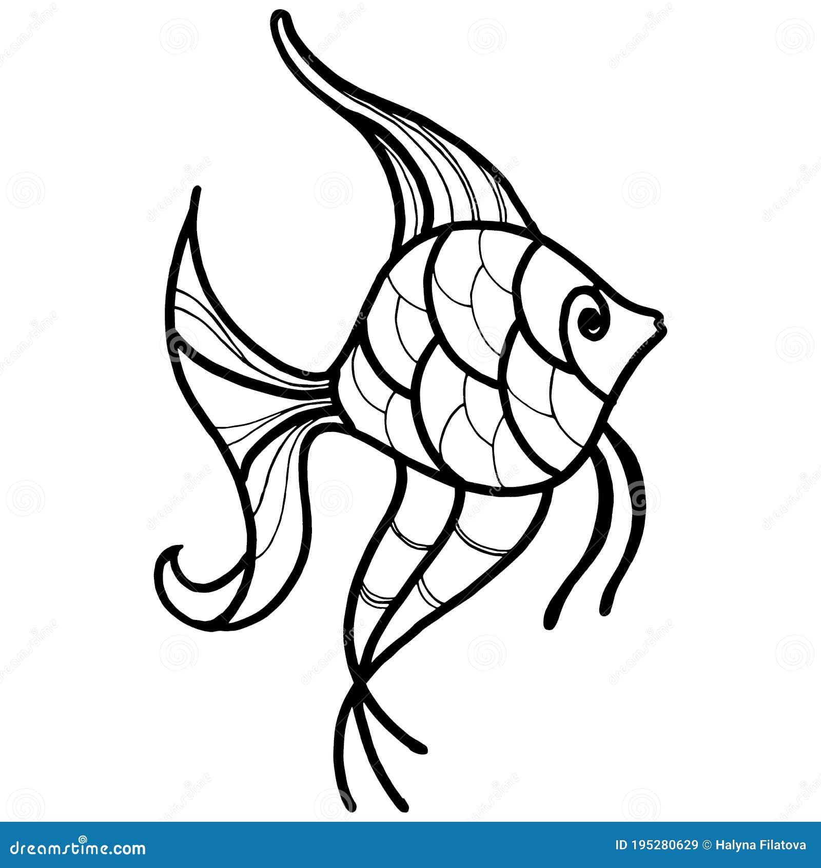 1459 Fish, Drawing in Black and White, Fish, Vector Illustration ...