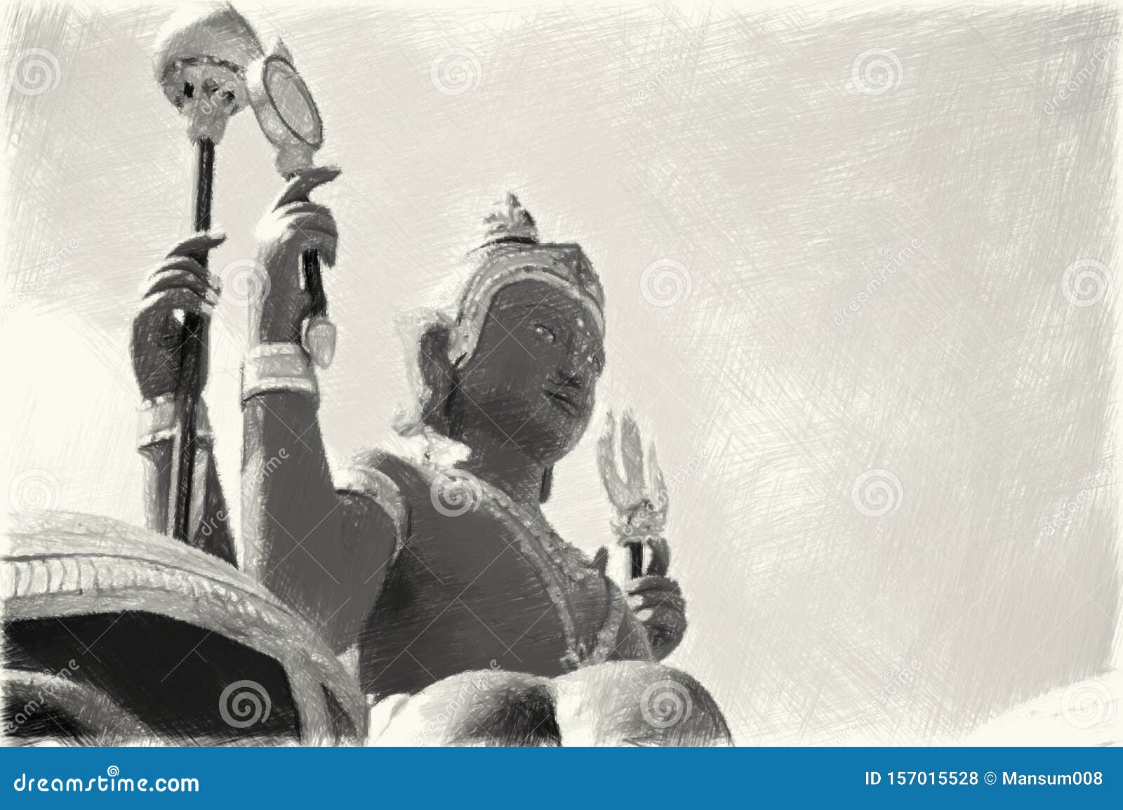 Drawing Black and White of Indra Statue Stock Illustration ...
