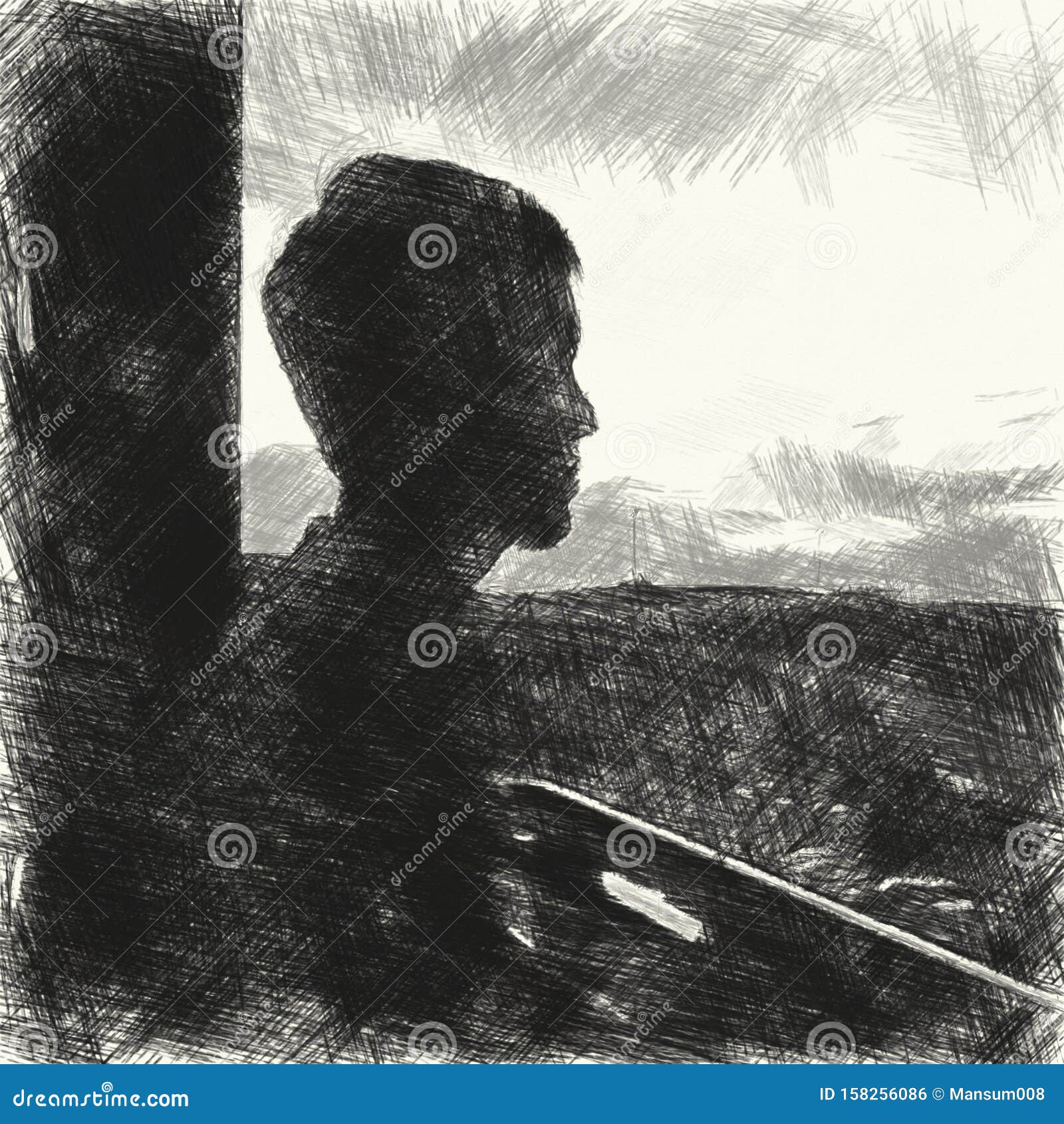 Drawing Black and White of Lonely Man Stock Illustration - Illustration ... Drawing Black and White of Lonely Man Stock Illustration - Illustration ...