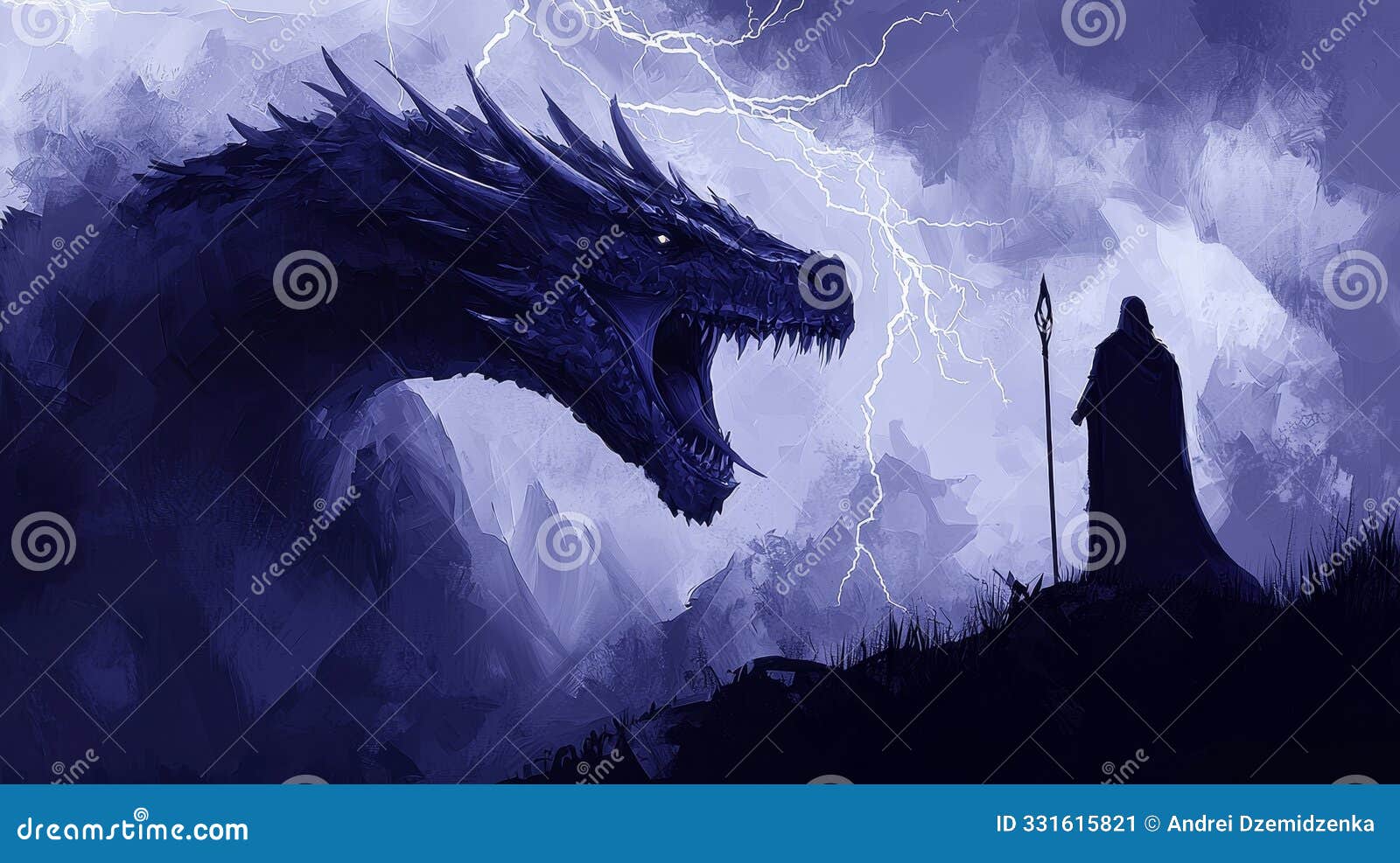 Drawing of a Black Wizard Summoning a Dragon Using His Magic Wand ...