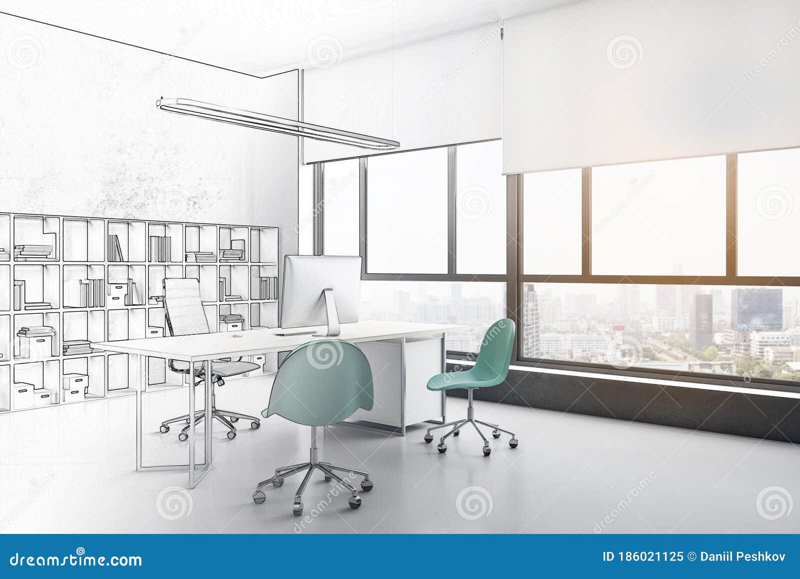 Drawing Boardroom with Computer Stock Illustration - Illustration of ...