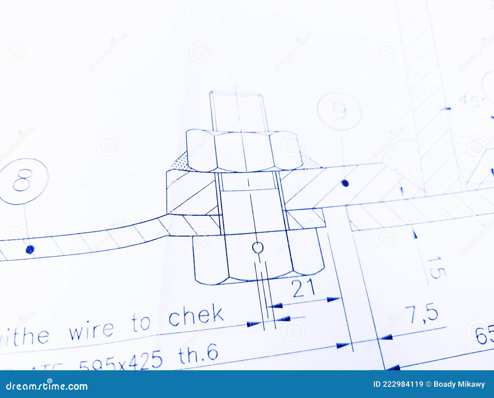 Drawing for a Bolt Containing All Dimensions and Details Stock Image ...