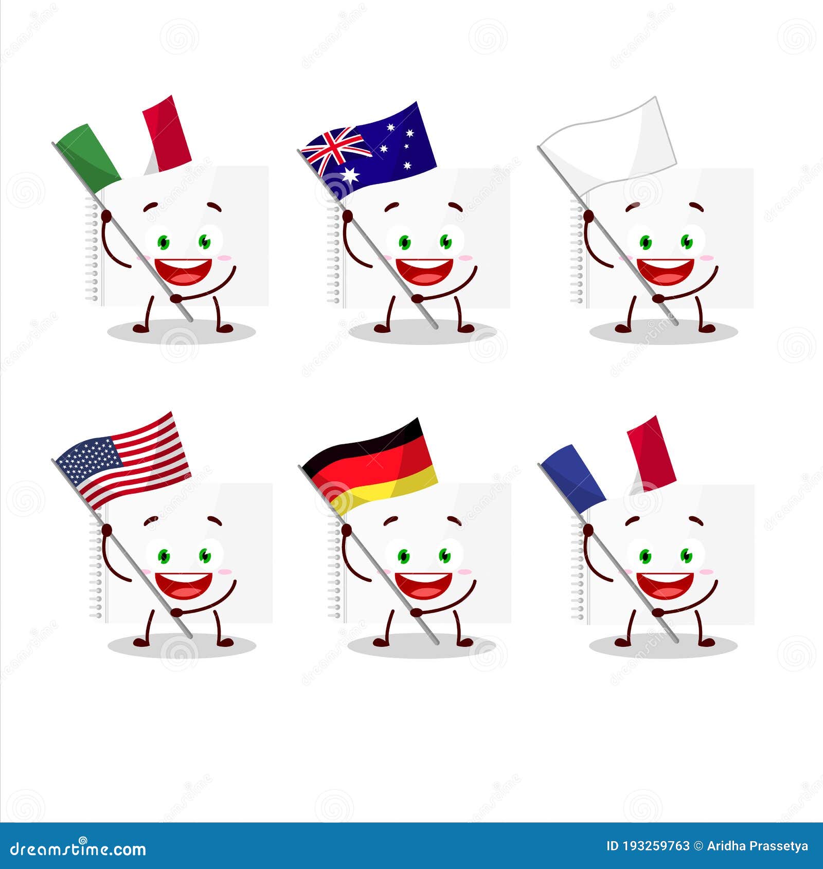 Drawing Book Cartoon Character Bring the Flags of Various Countries ...