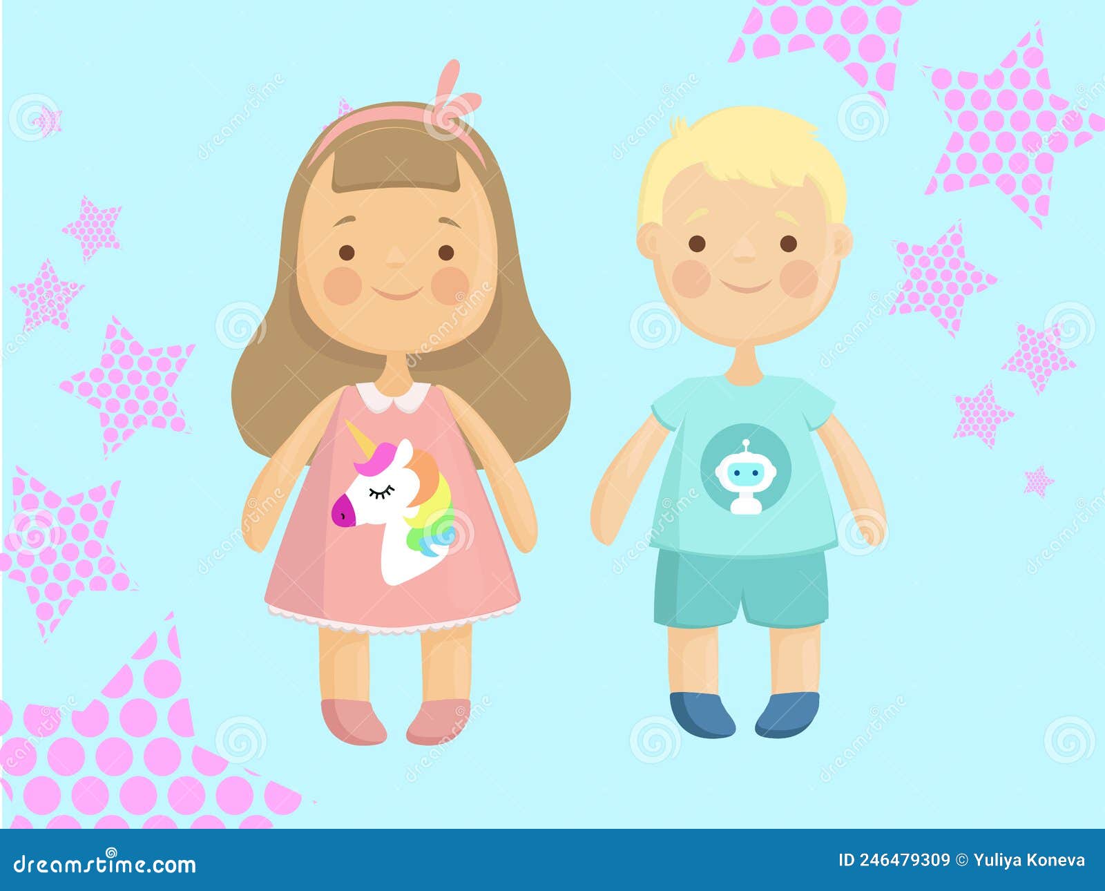 Drawing of a Boy and a Girl in a Simple Style Stock Vector ...