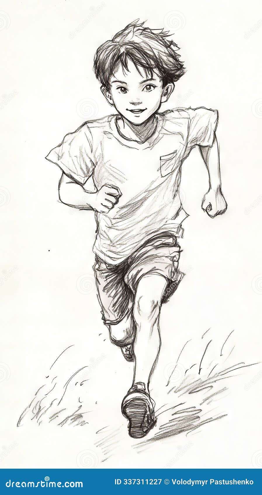 A Drawing of a Boy Running in the Grass Stock Image - Image of young ...