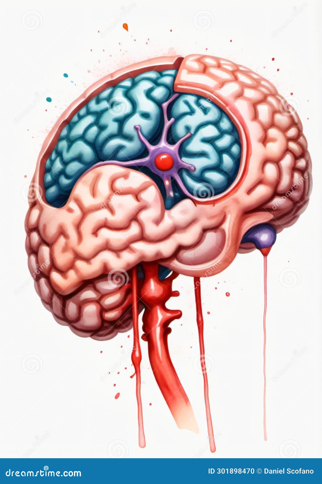 A Drawing of a Brain with Blood Dripping Down the Side. Generative AI ...