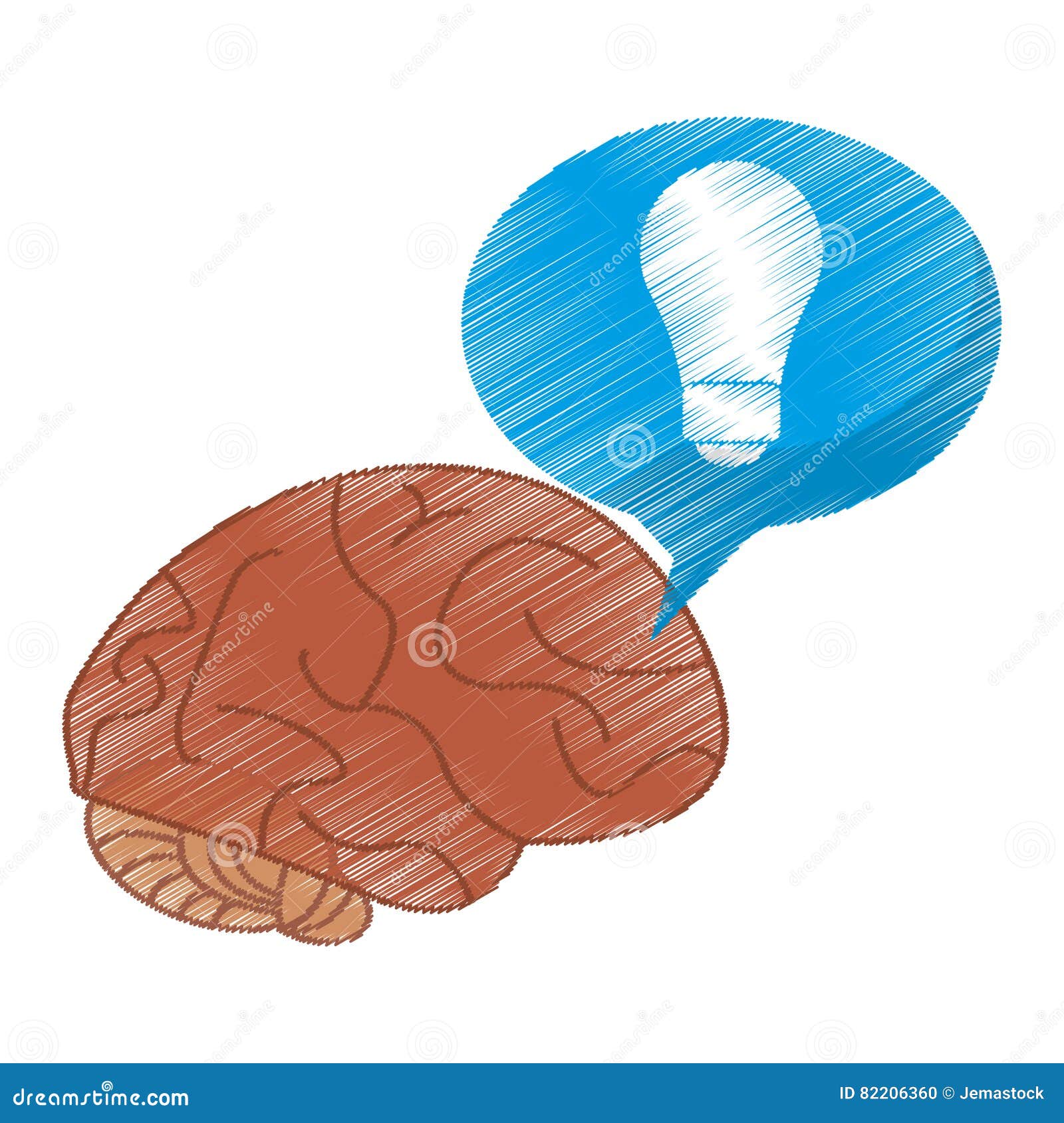 Drawing Brain Thinking Idea Blue Bubble Stock Vector - Illustration of ...
