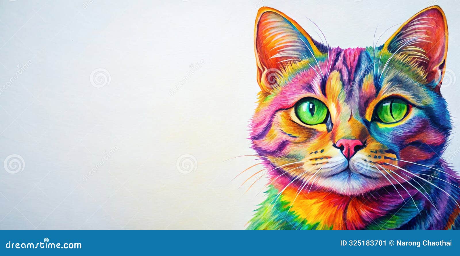 Drawing of a Bright Multi Colored Cat Generative AI Stock Illustration ...