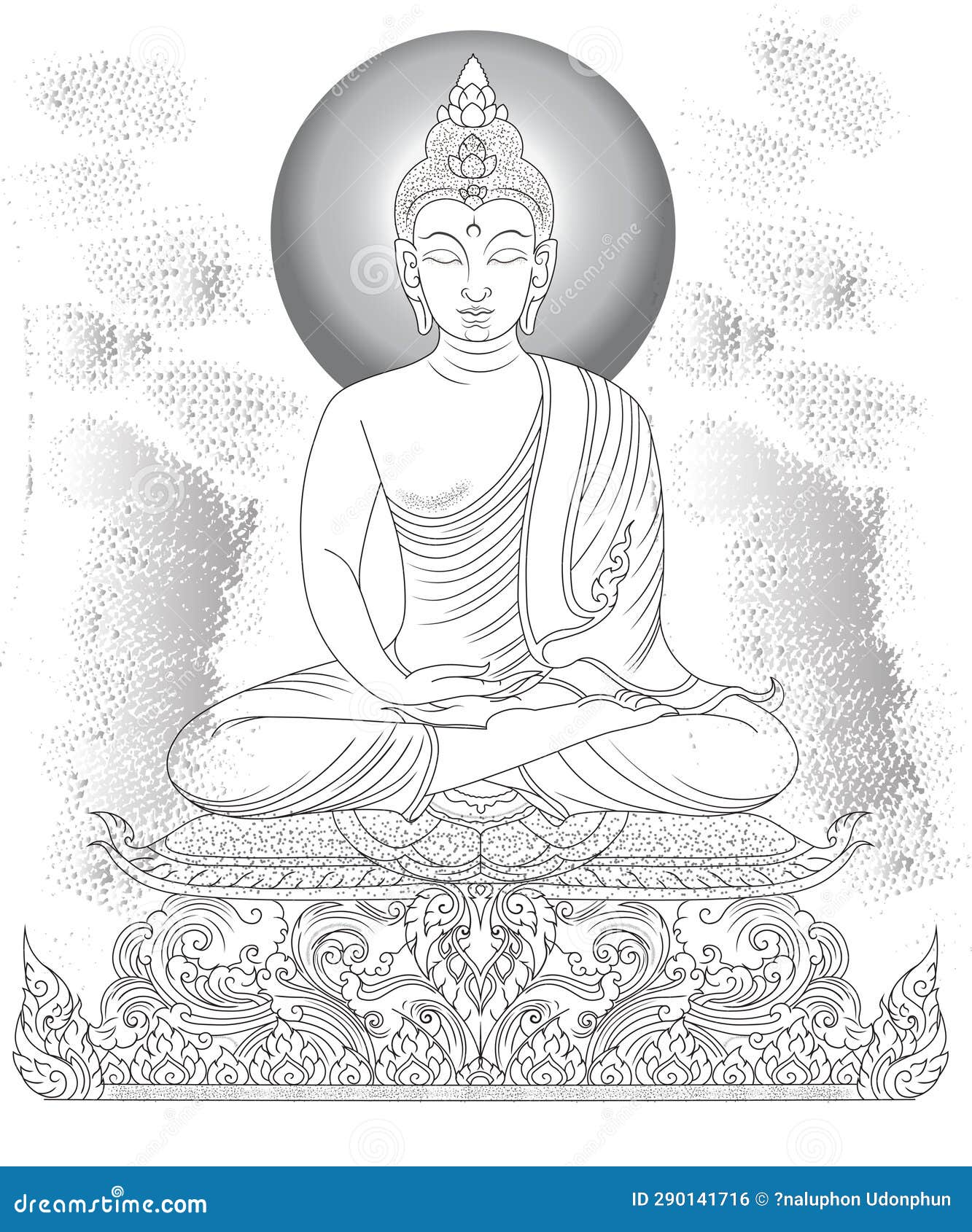 Drawing of a Buddha statue stock vector. Illustration of religious ...