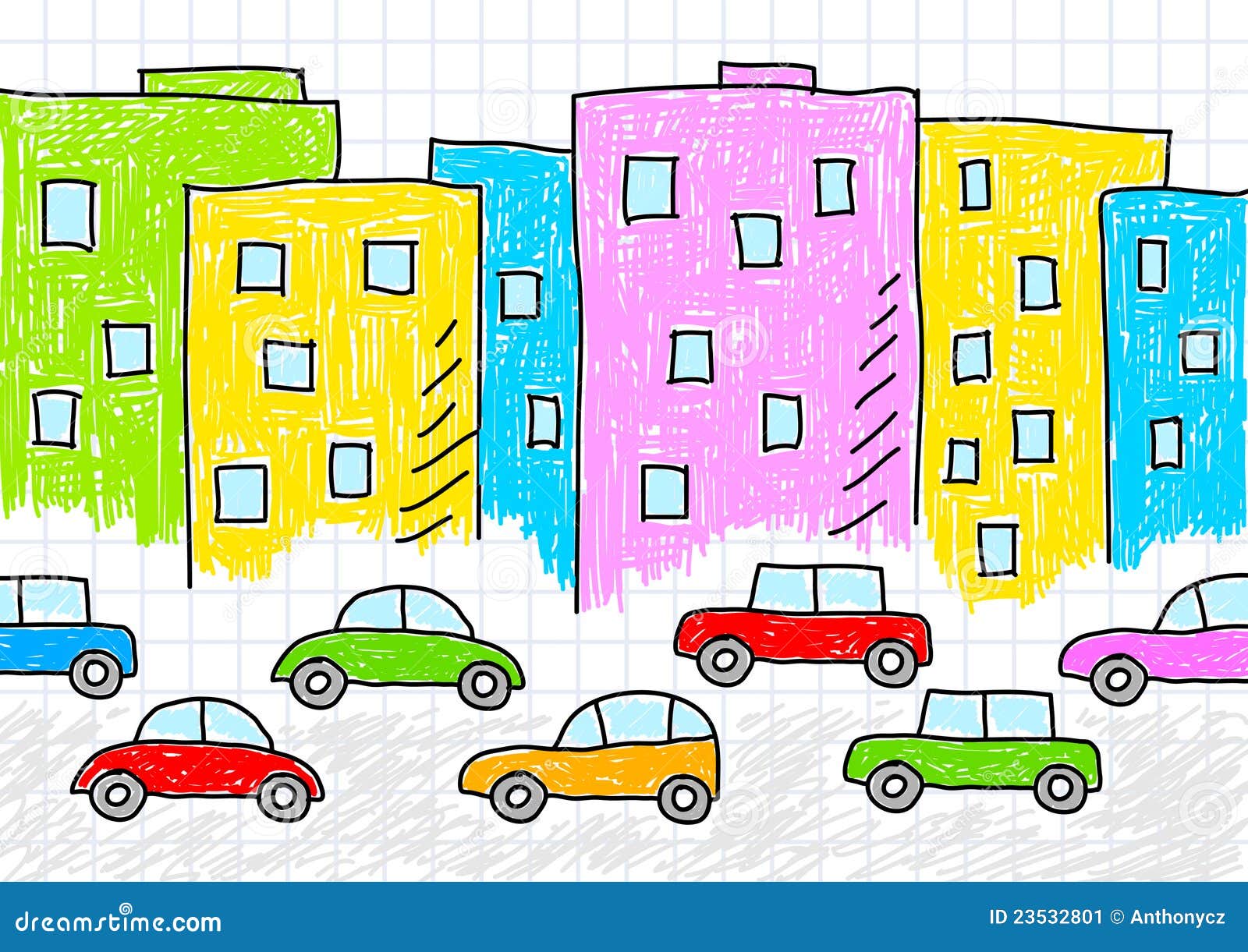 Drawing of Buildings and Cars Stock Vector - Illustration of drawing ...