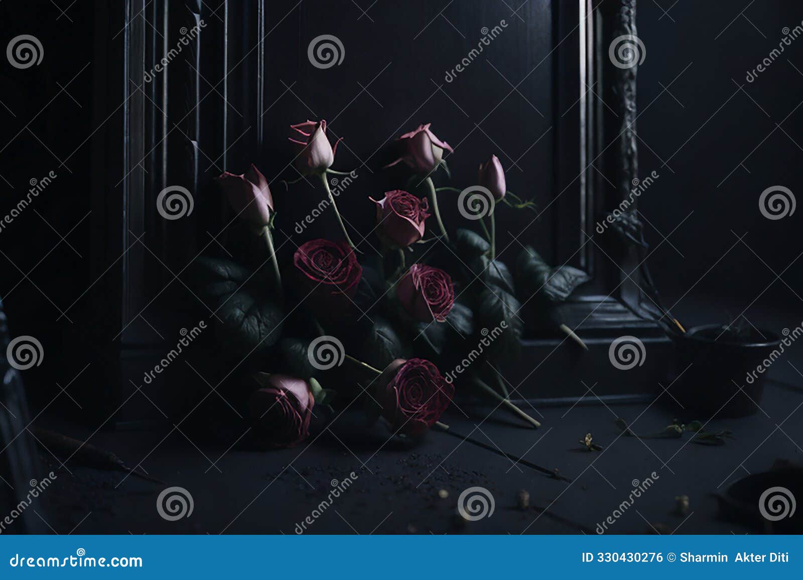A Drawing with Bullets is a Bundle of Roses Lying on the Ground in the ...