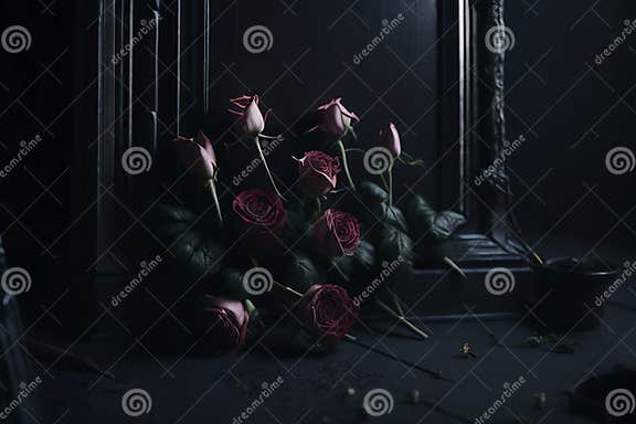 A Drawing with Bullets is a Bundle of Roses Lying on the Ground in the ...