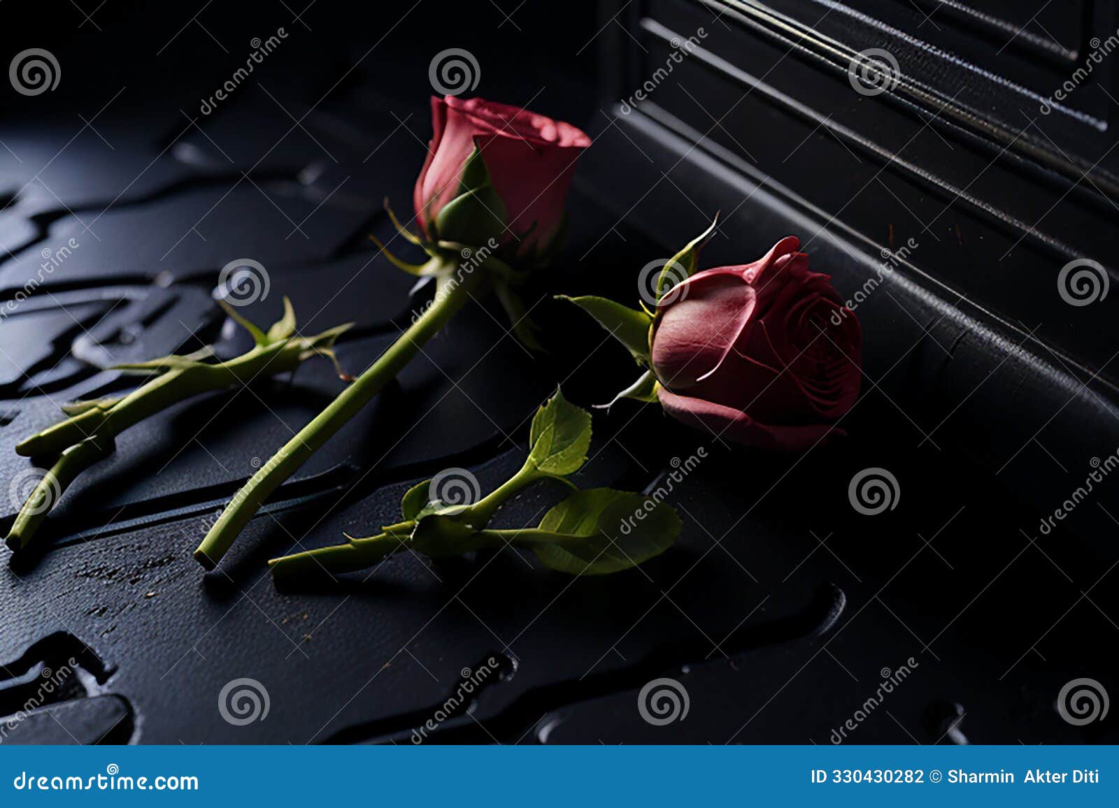 A Drawing with Bullets is a Bundle of Roses Lying on the Ground in the ...