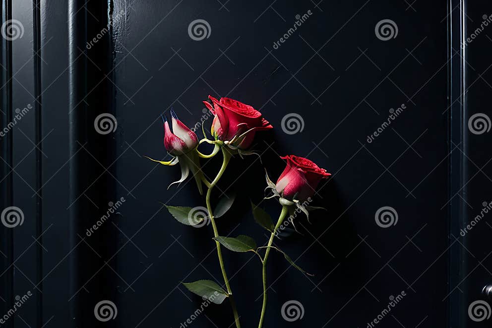 A Drawing with Bullets is a Bundle of Roses Lying on the Ground in the ...