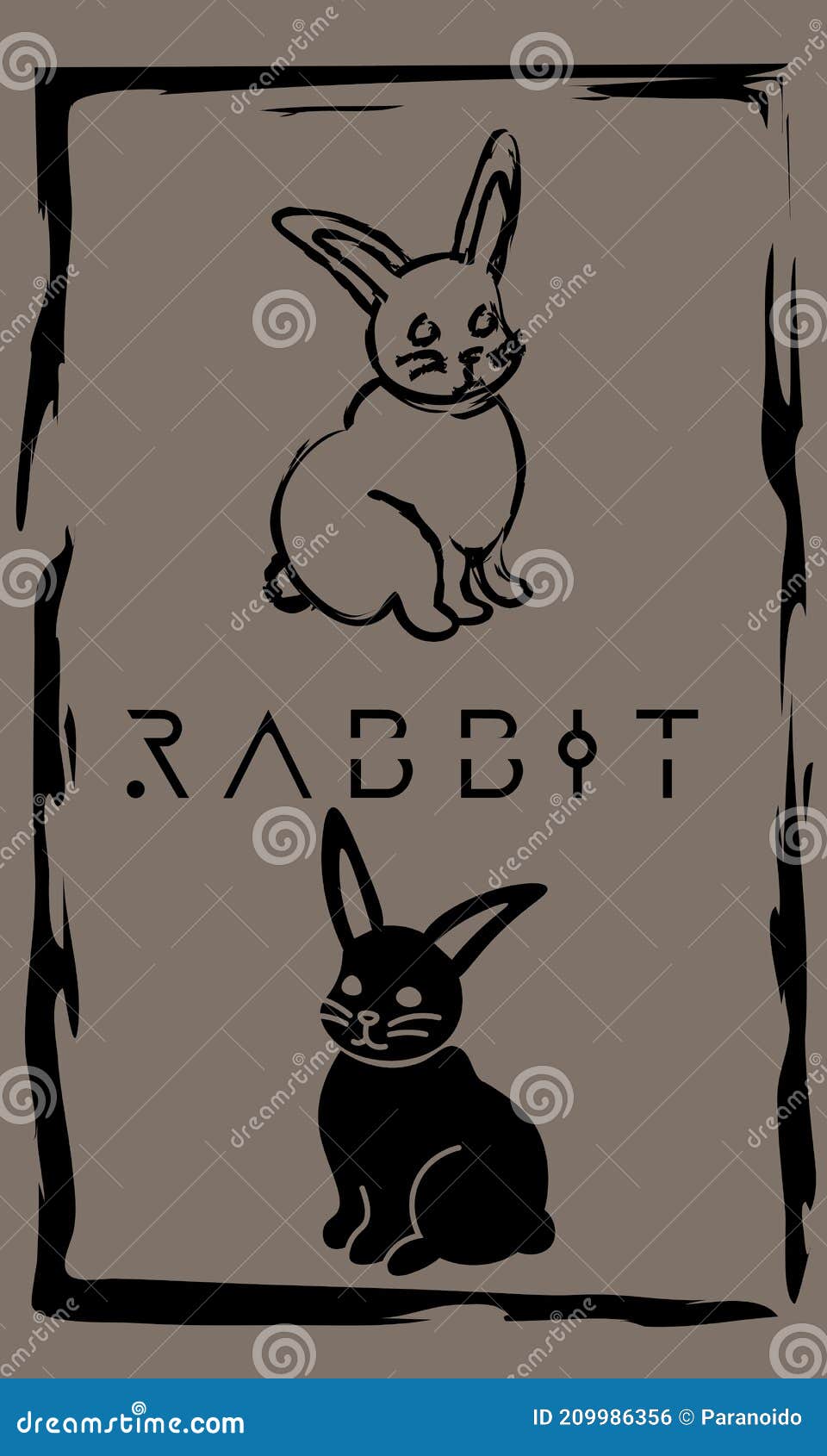 Drawing of Bunny in Primitive Ancient Style, Year of Rabbit Stock ...