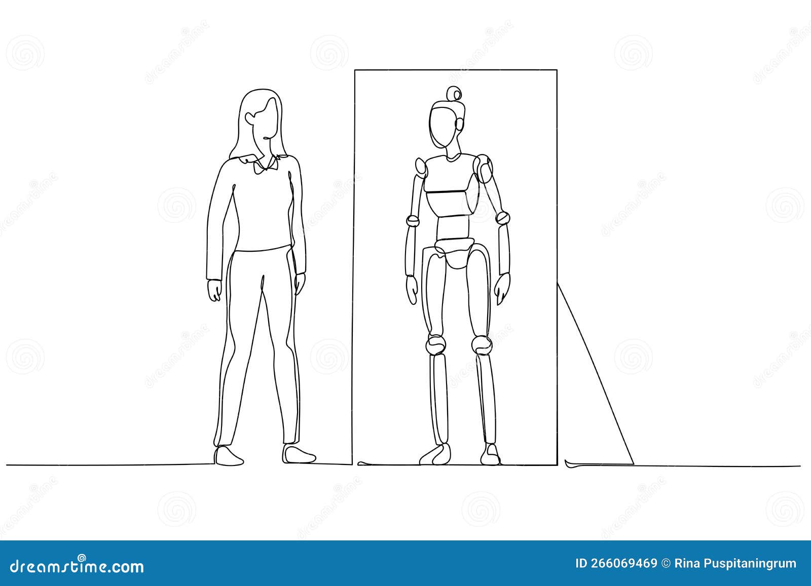 Drawing of Business Woman Looking into Mirror and Seeing Robot Version ...