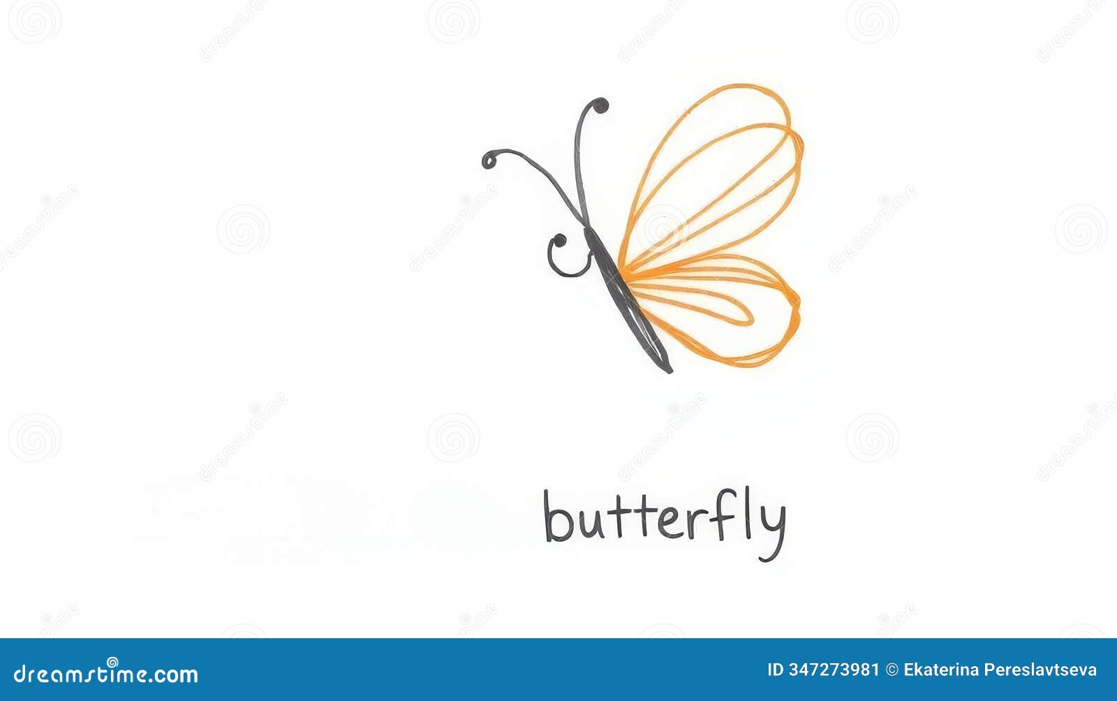 Drawing of a Butterfly with the Word Butterfly Written Below it Stock ...
