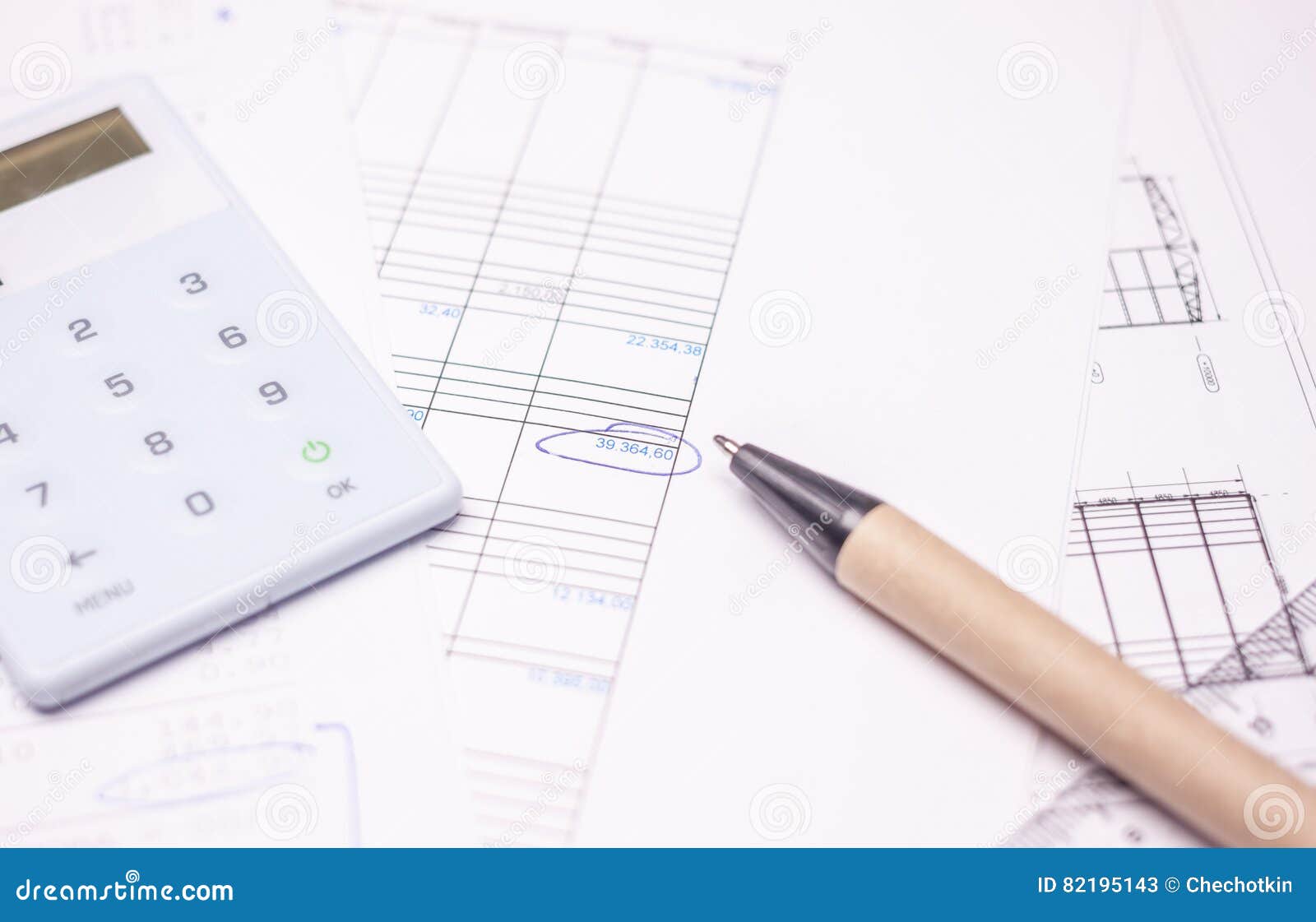 Project Calculation Document With Pen And Eyeglasses Stock Image ...