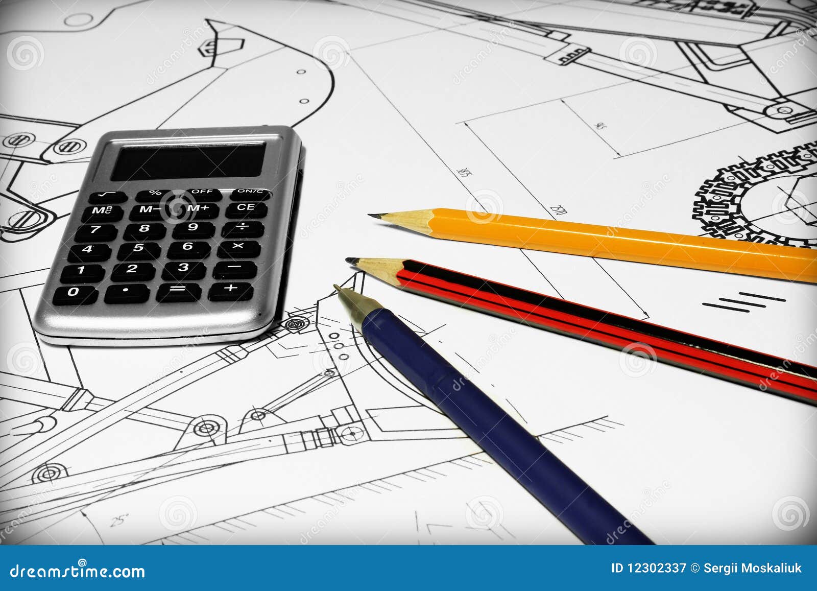 Drawing and calculator stock image. Image of building - 12302337