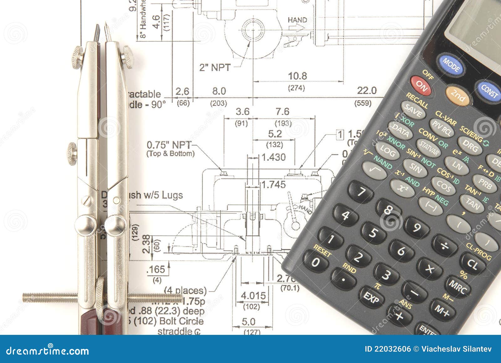 Drawing with a calculator stock photo. Image of lines - 22032606