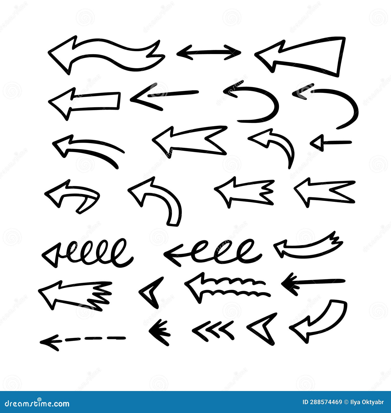 Drawing Calligraphy Style Arrows Set. Direction Left Navigation Stock ...