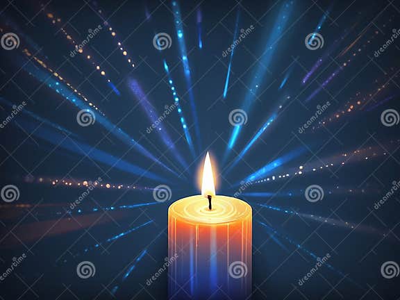 Drawing of Candlelight, Color Dots, Glowing Blue Background with Light ...