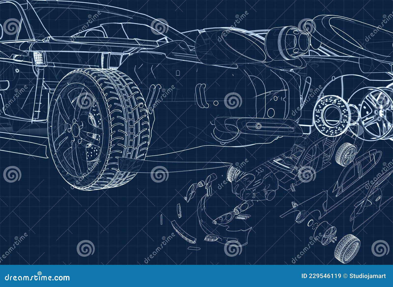 Drawing of a Car and Its Parts Stock Illustration - Illustration of ...