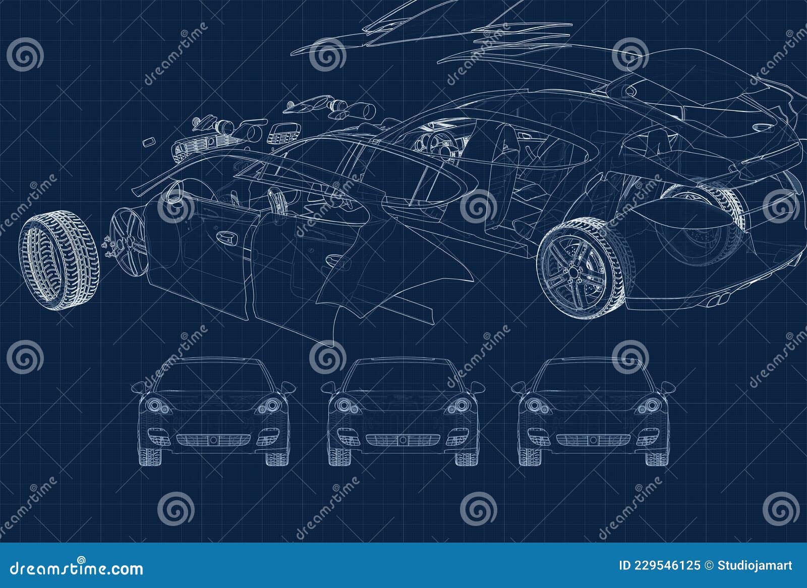 Drawing of a Car and Its Parts Stock Illustration - Illustration of ...