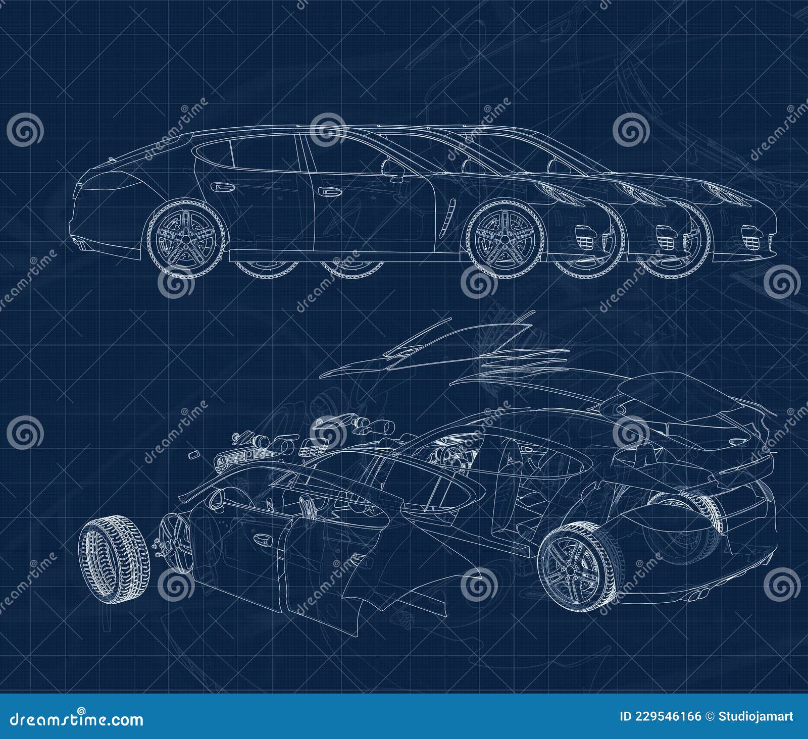 Drawing of a Car and Its Parts Stock Illustration - Illustration of ...