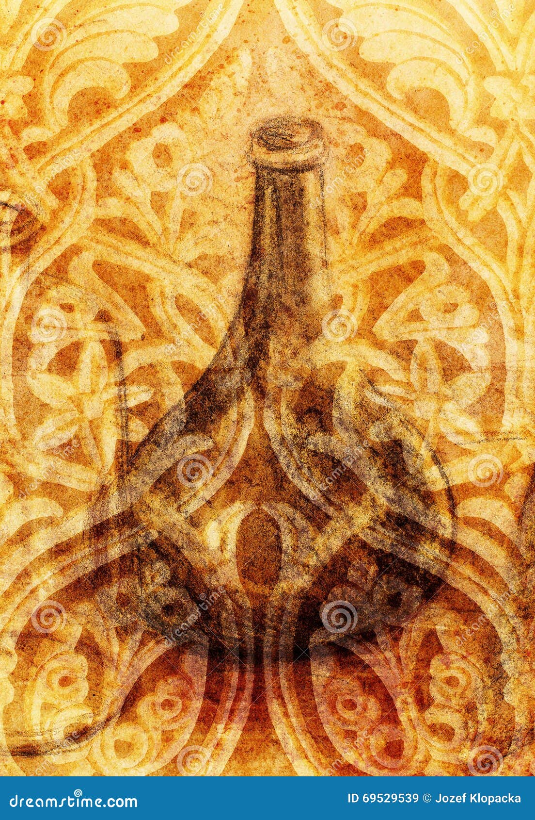 Drawing Carafe on Vine and Ornament. Original Hand Draw. Stock ...