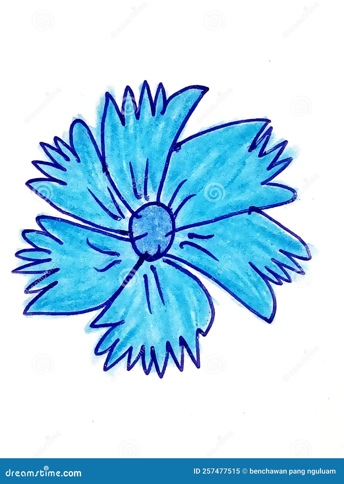 Drawing Cartoon Blue Flower ,line Stock Image - Image of flower, blue ...