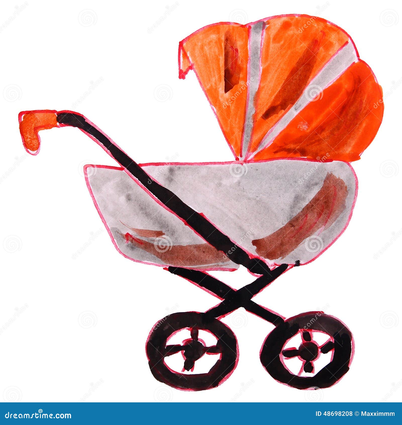 Drawing Cartoon Children Watercolor Stroller on a Stock Illustration ...