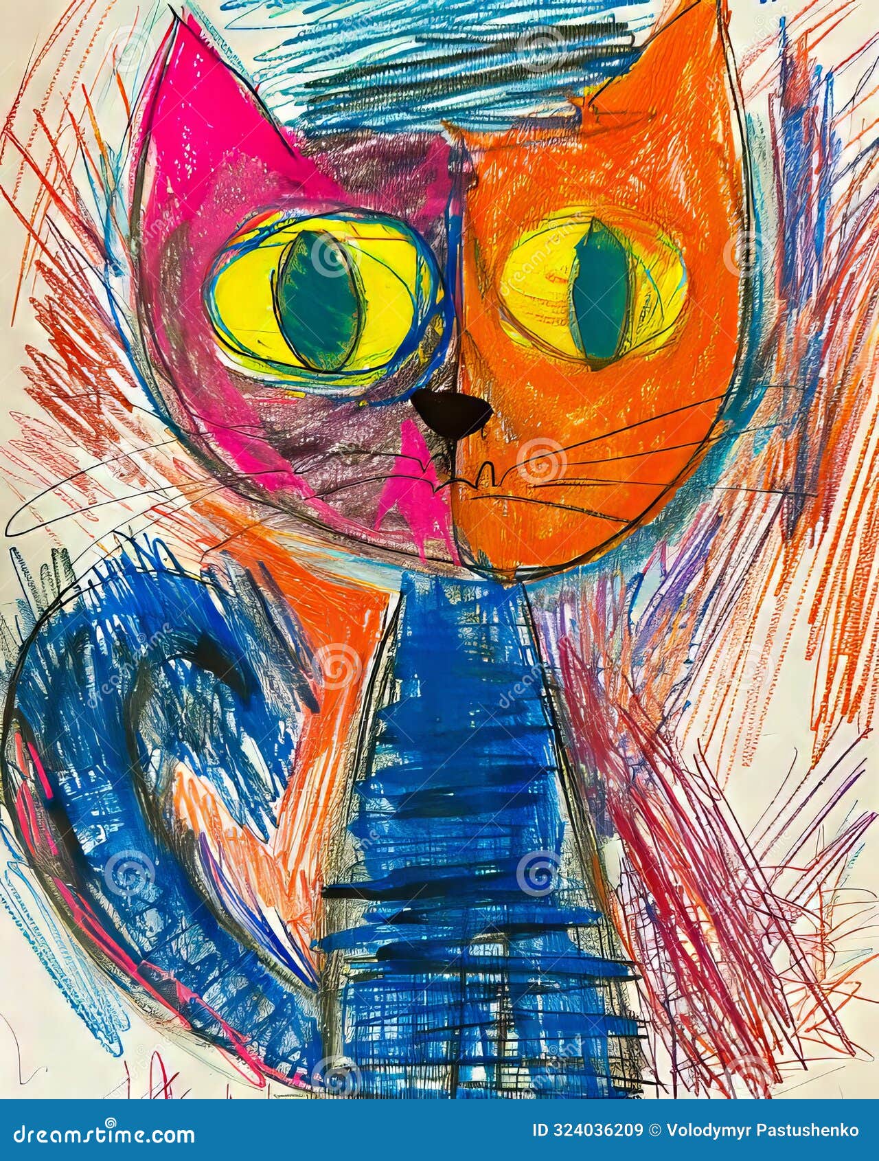 A Drawing of a Cat with Blue Eyes Stock Image - Image of eyes, pencil ...