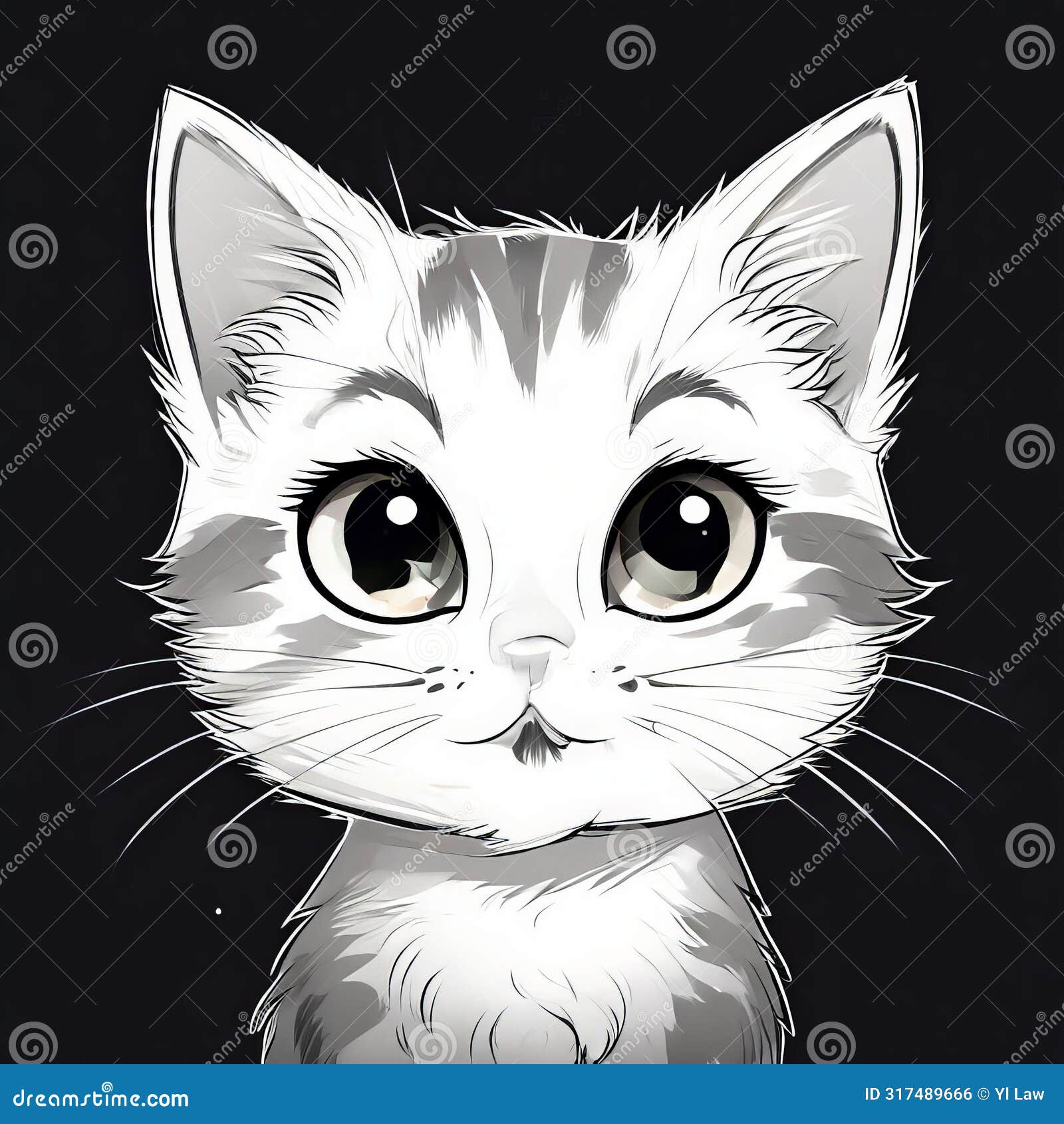 Drawing of a Cat Face Generative Ai Stock Illustration - Illustration ...