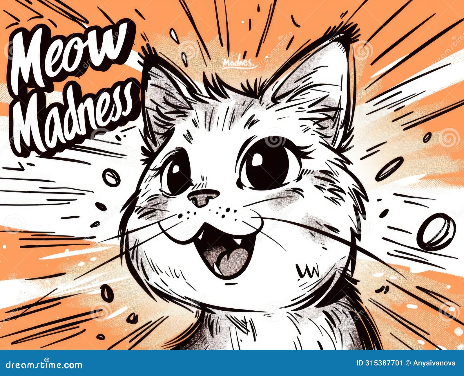 A Drawing of a Cat with a Happy Face Stock Image - Image of striped ...