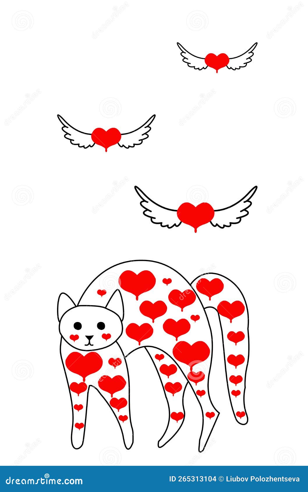 Drawing of a Cat with Hearts for Valentine S Day Stock Illustration ...