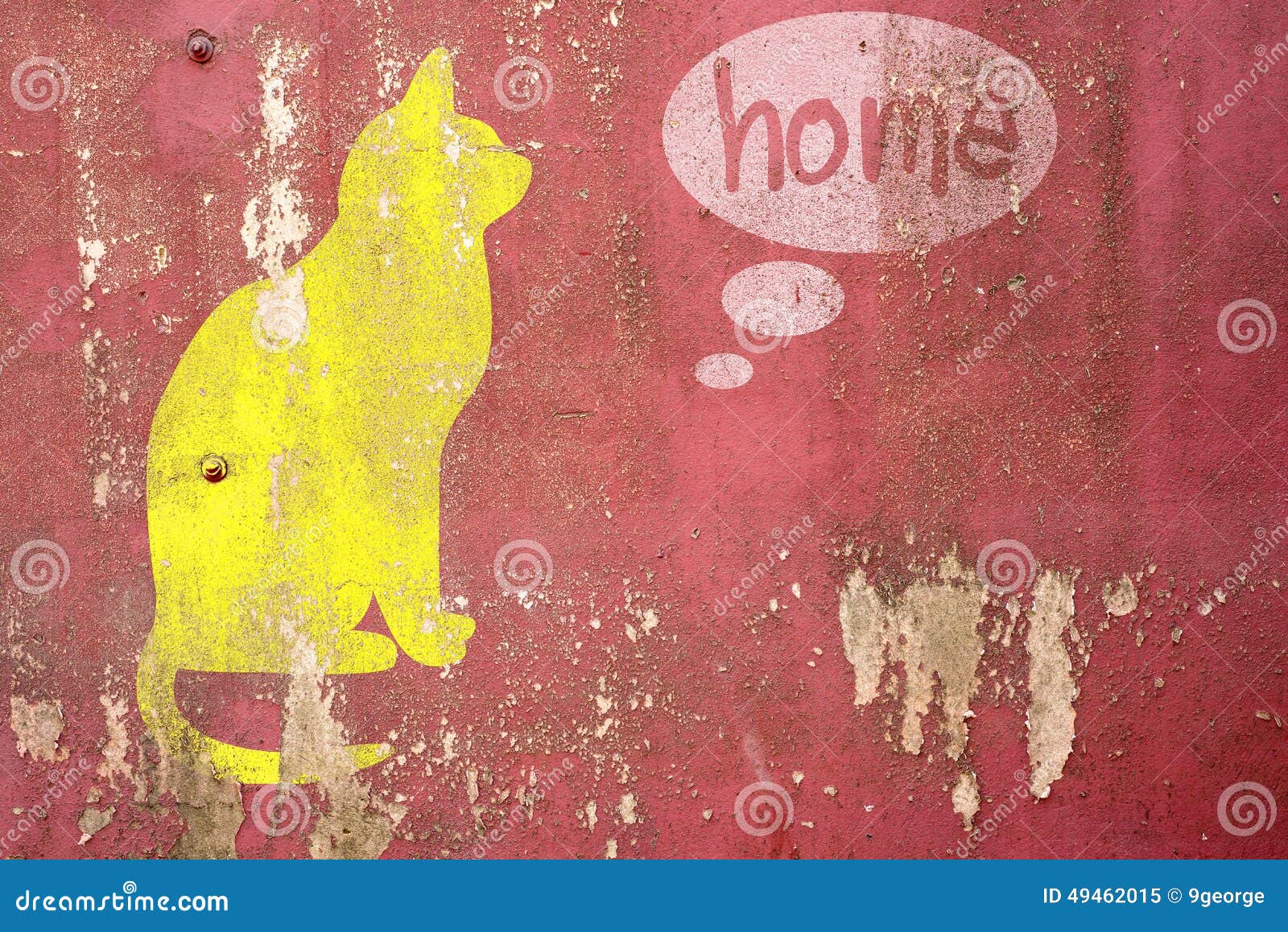 Drawing Cat Homesick on Cracked Concrete Stock Image - Image of color ...