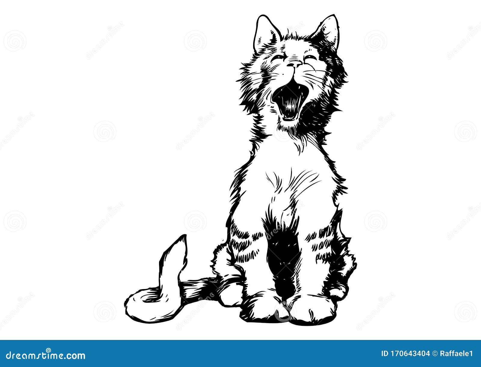 Drawing of Cat Meow White Background Stock Illustration - Illustration ...