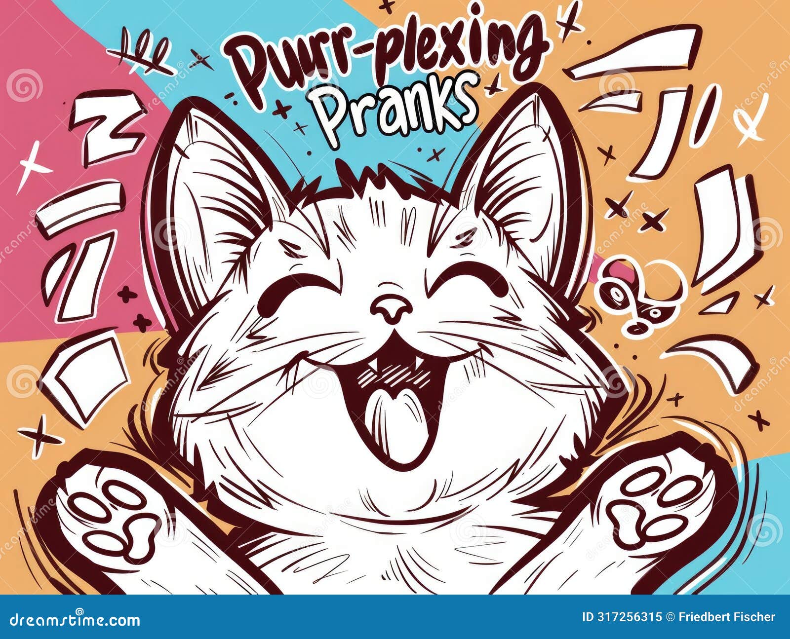 A Drawing of a Cat with Its Mouth Open Stock Illustration ...