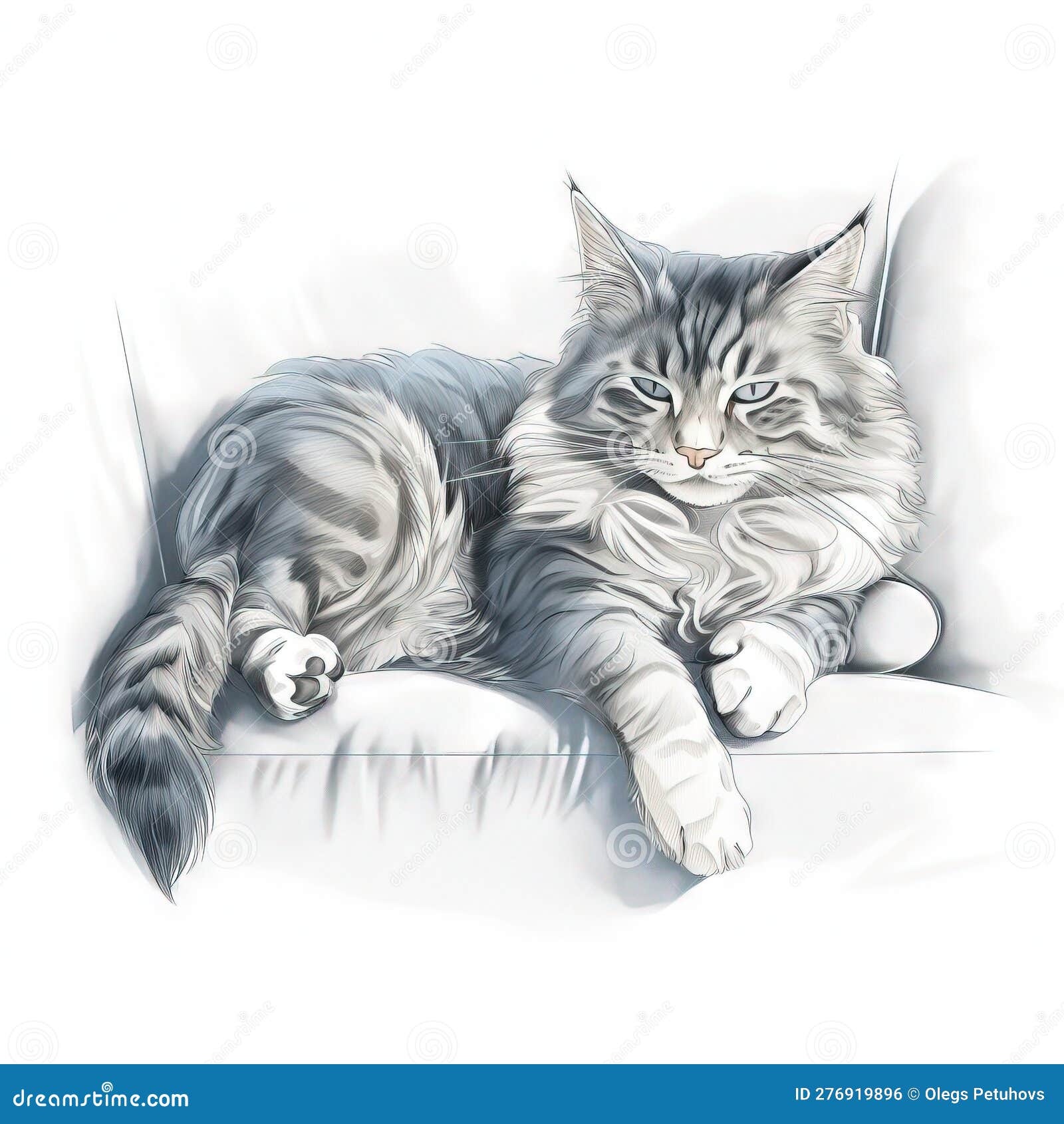 A Drawing of a Cat Laying Down on a White Couch Stock Illustration ...