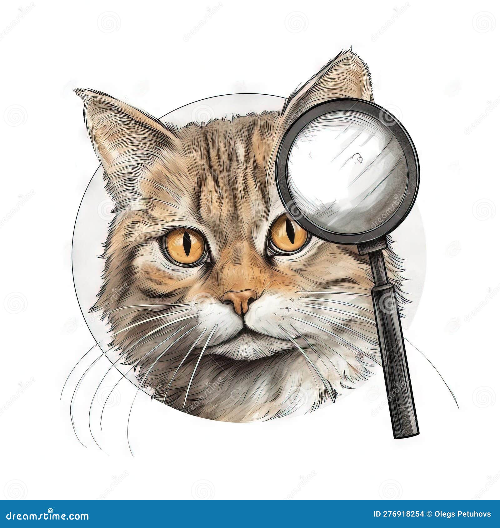 A Drawing of a Cat Looking through a Magnifying Glass Stock ...
