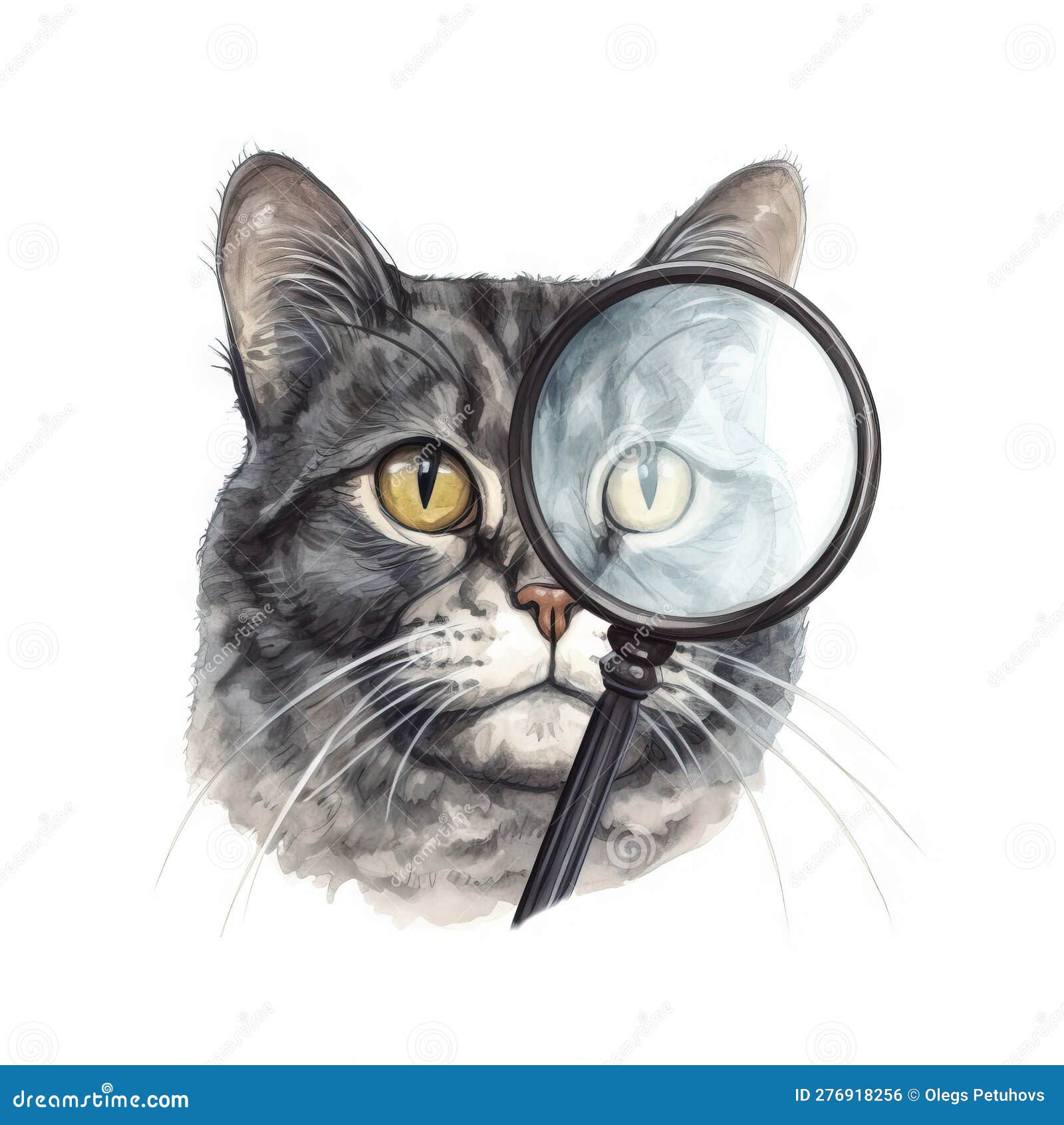 A Drawing of a Cat Looking through a Magnifying Glass Stock ...