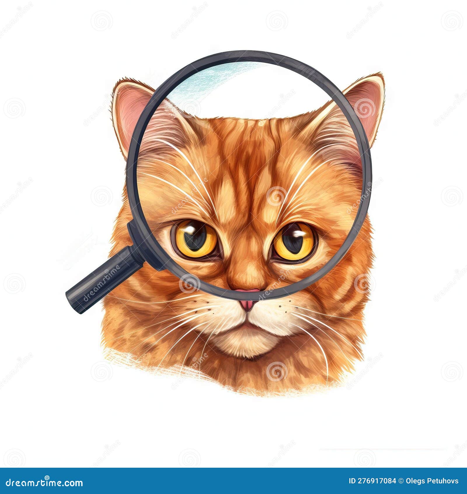A Drawing of a Cat with a Magnifying Glass Stock Illustration ...