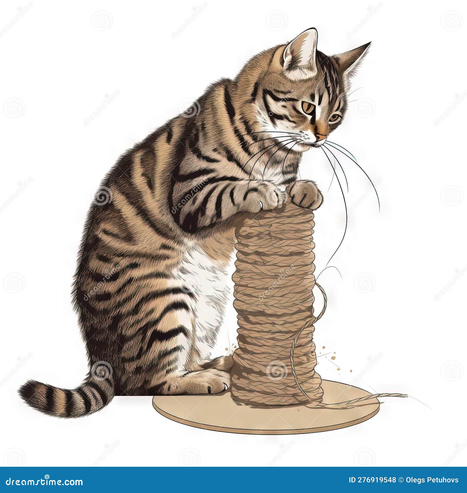 A Drawing of a Cat Playing with a Stack of Rope Stock Illustration ...