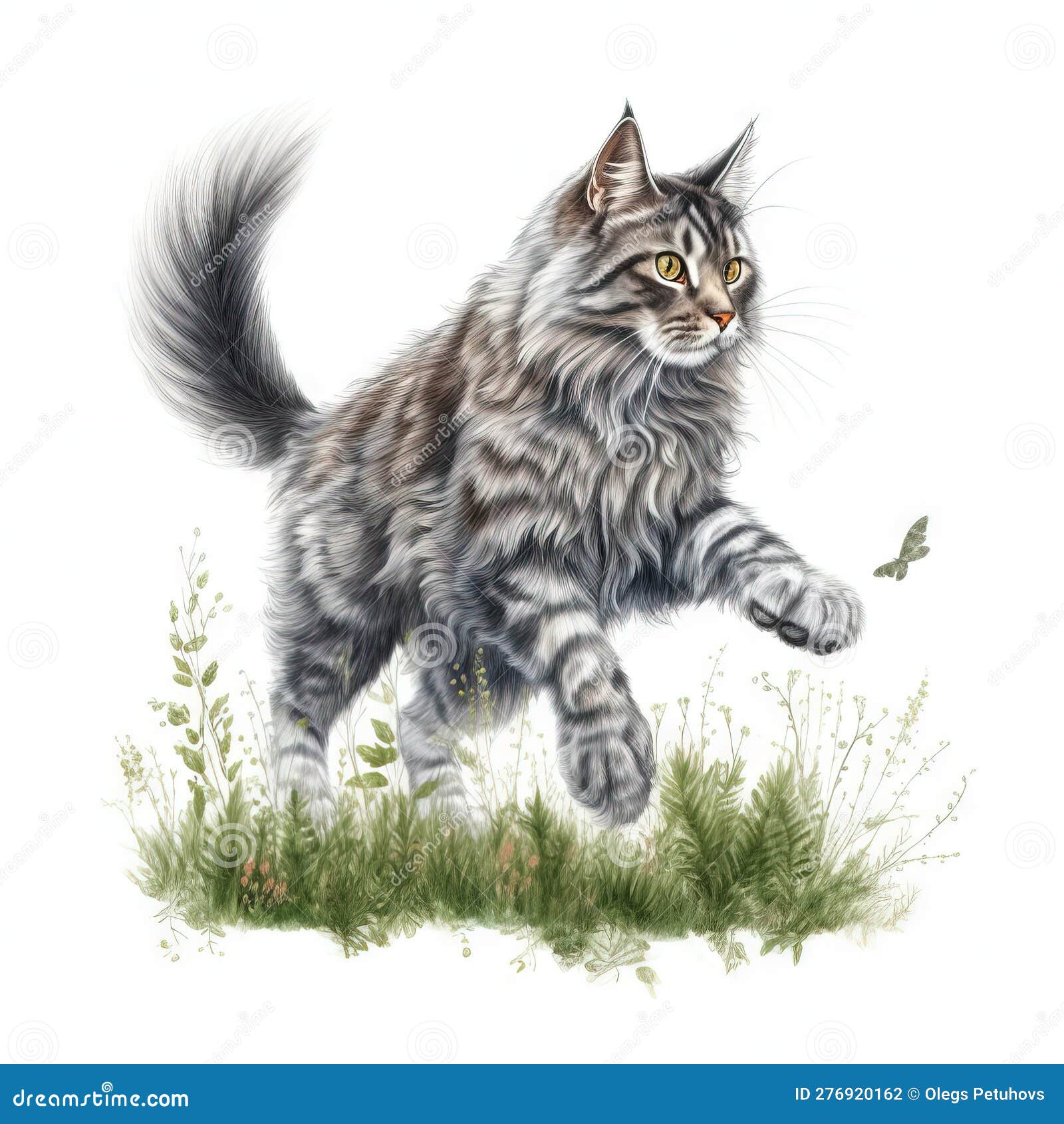 A Drawing of a Cat Running Across a Field of Grass Stock Illustration ...