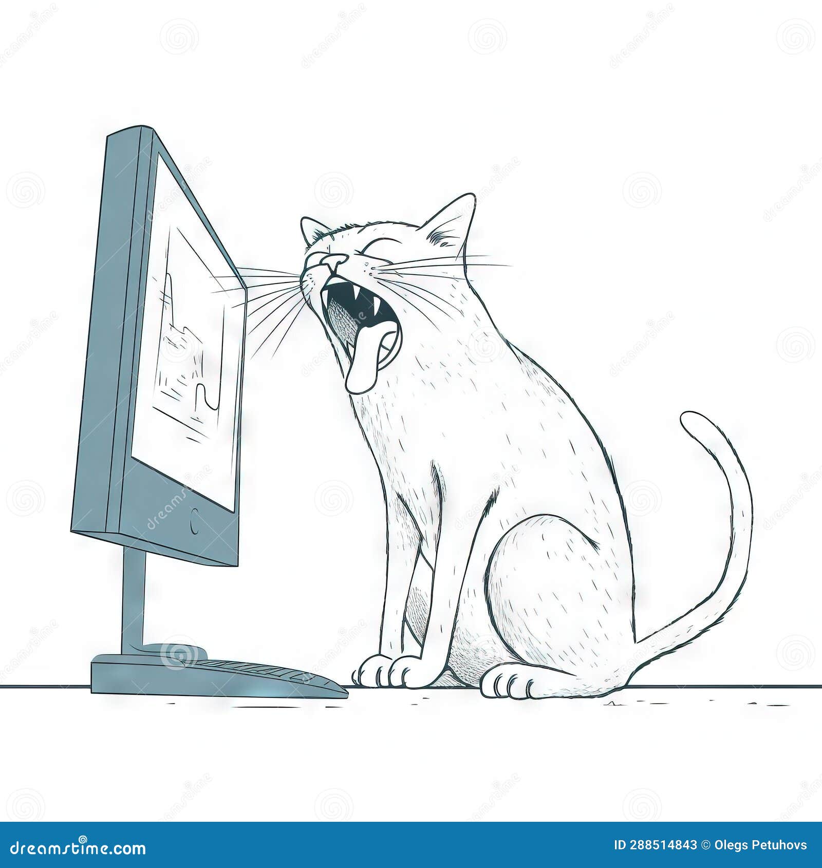 A Drawing of a Cat Sitting in Front of a Computer Stock Illustration ...